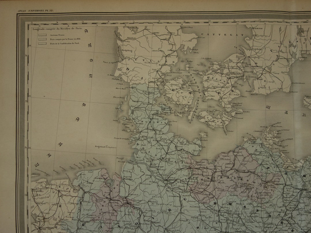 PRUSSIA Large Antique Map of Germany Original 130+ Years Old Big Hand ...
