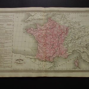 Antique Map of France Original 1838 Old Hand-colored Print Provinces in ...