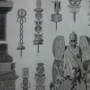 ROMAN Army Symbols Old Print 1856 Original Antique Pictures of Crowns ...