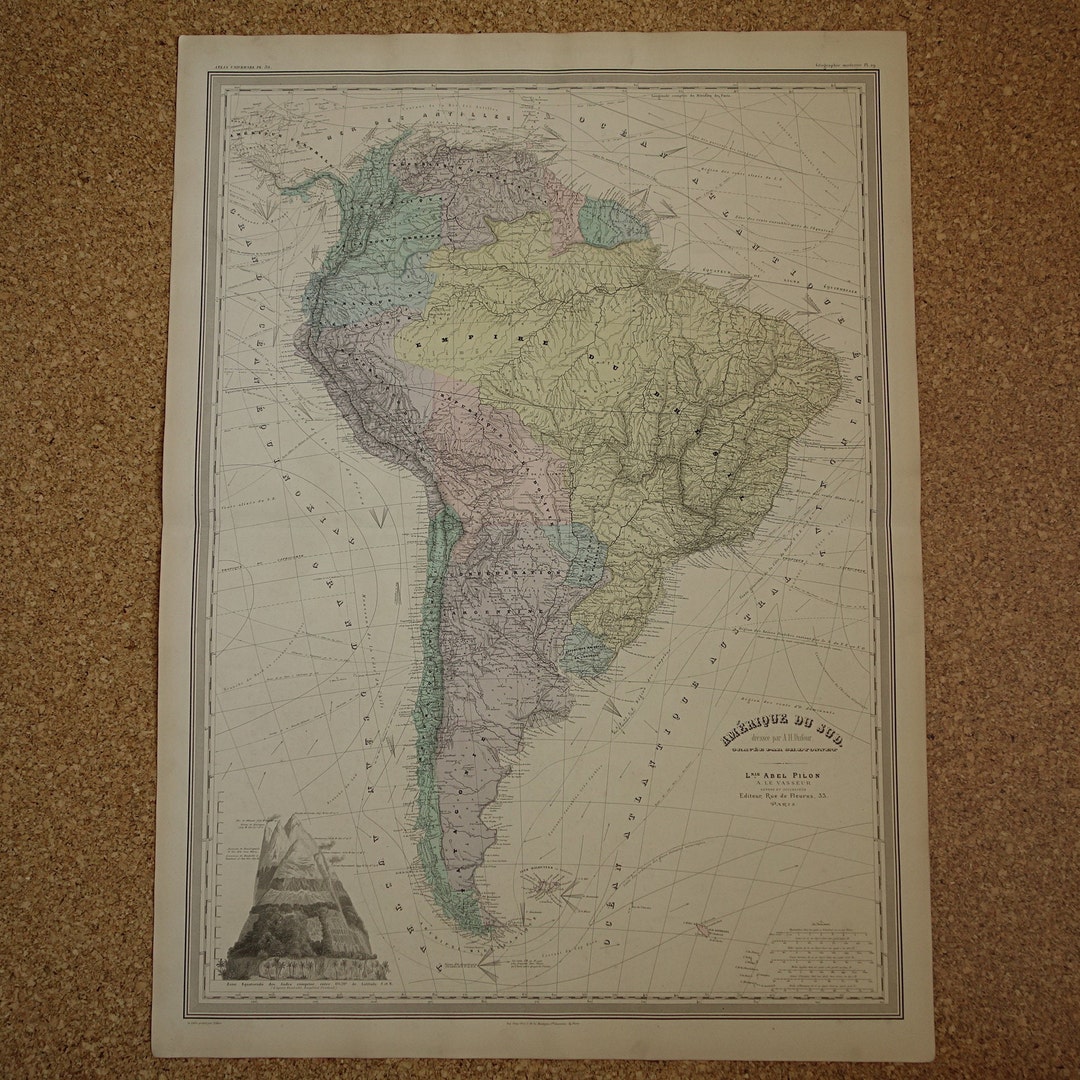 Mapa de América del Sur GRANDE 1880 hermoso mapa antiguo original ...