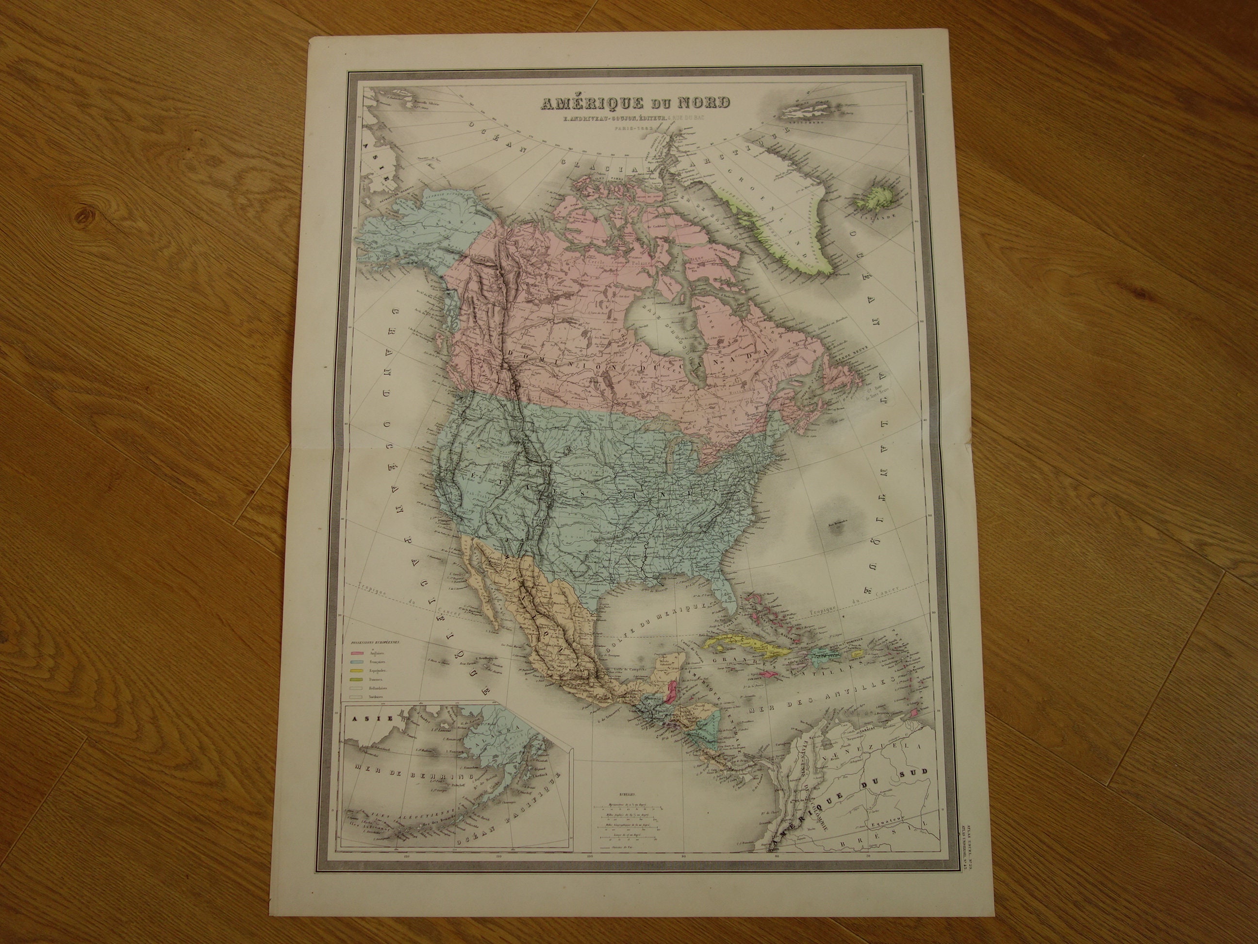 North America Map LARGE Antique 1883 Hand-colored Original Old - Etsy UK