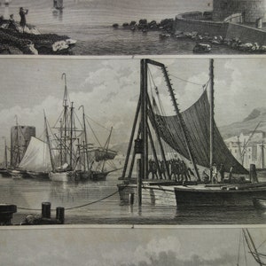 Old Naval Print of Ports 1856 Antique Illustration Arsenal Mast Crane ...