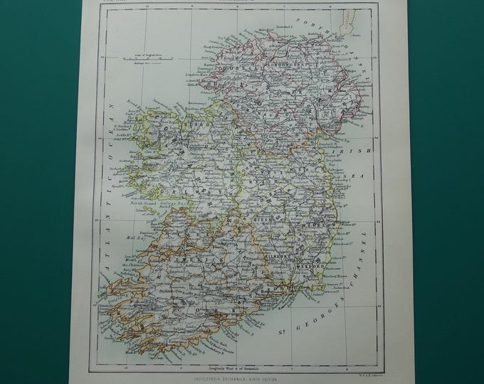IRELAND Antique Map 1880 Original Old English Print of Ireland Dublin ...