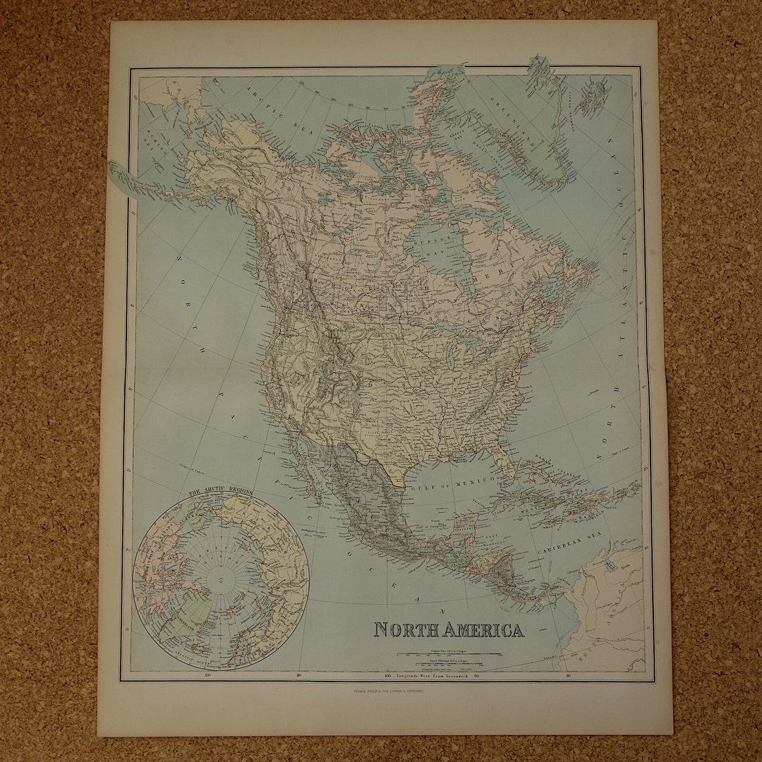 AMERICA Old Map of North America 1890 Large Original Antique Print ...