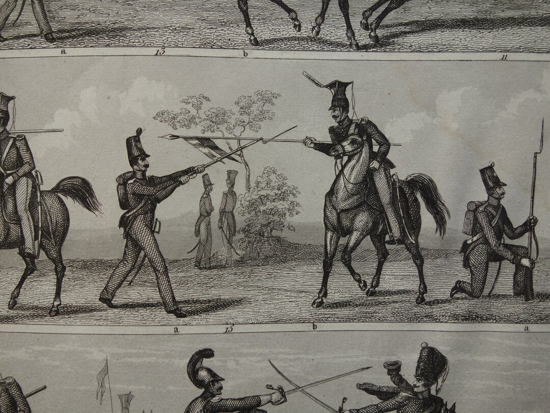 Antique Military Print About Cavalry Infantery Combat Original 170 ...