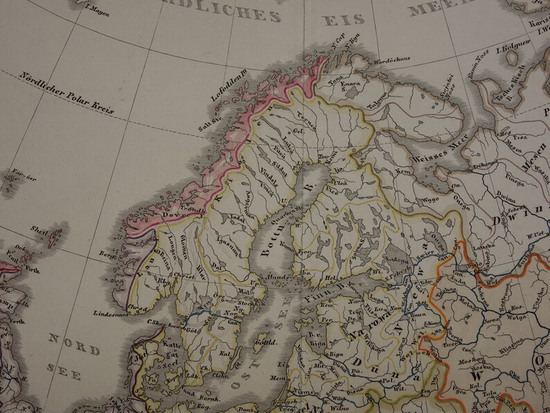 EUROPE Antique Geology Map of Europe - Beautiful Original 1859 Hand ...