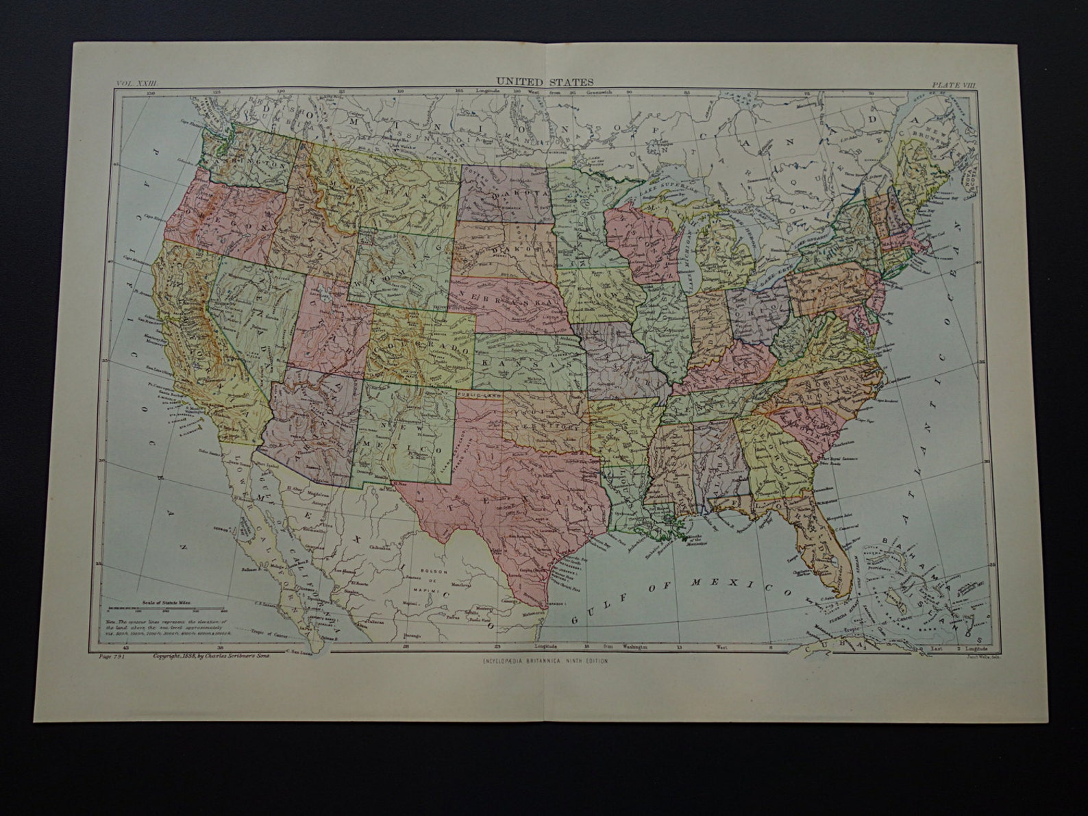 United States Map 1888 Original Old Large Antique English | Etsy