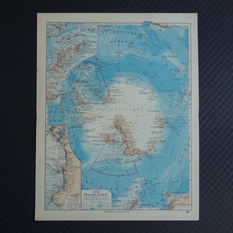 1931 Old Map of Antarctic - Vintage Print About the South Pole - Cook ...