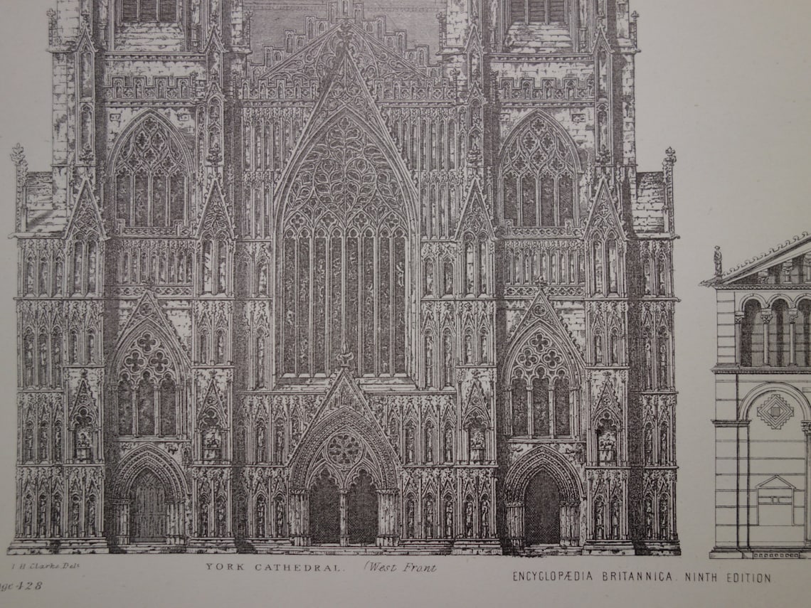 Vintage YORK CATHEDRAL PRINT Original 1875 Old Architecture ...