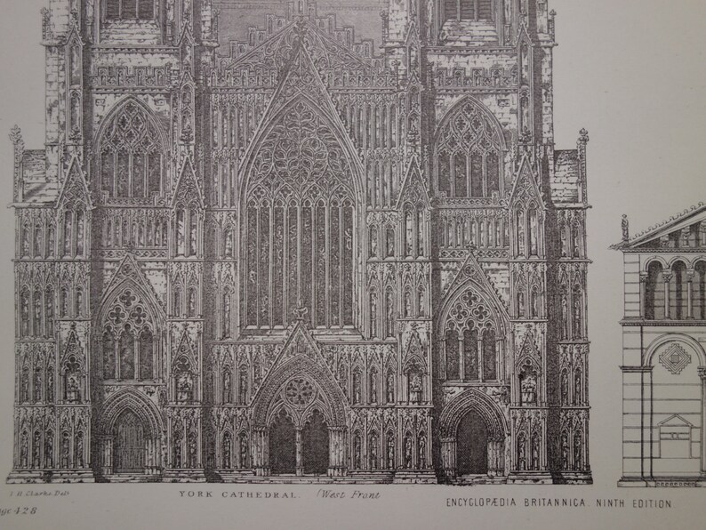Vintage YORK CATHEDRAL PRINT Original 1875 Old Architecture ...