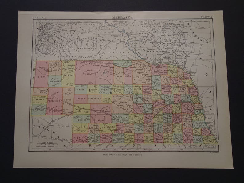 NEBRASKA old map 1884 antique print about NE State US Omaha | Etsy