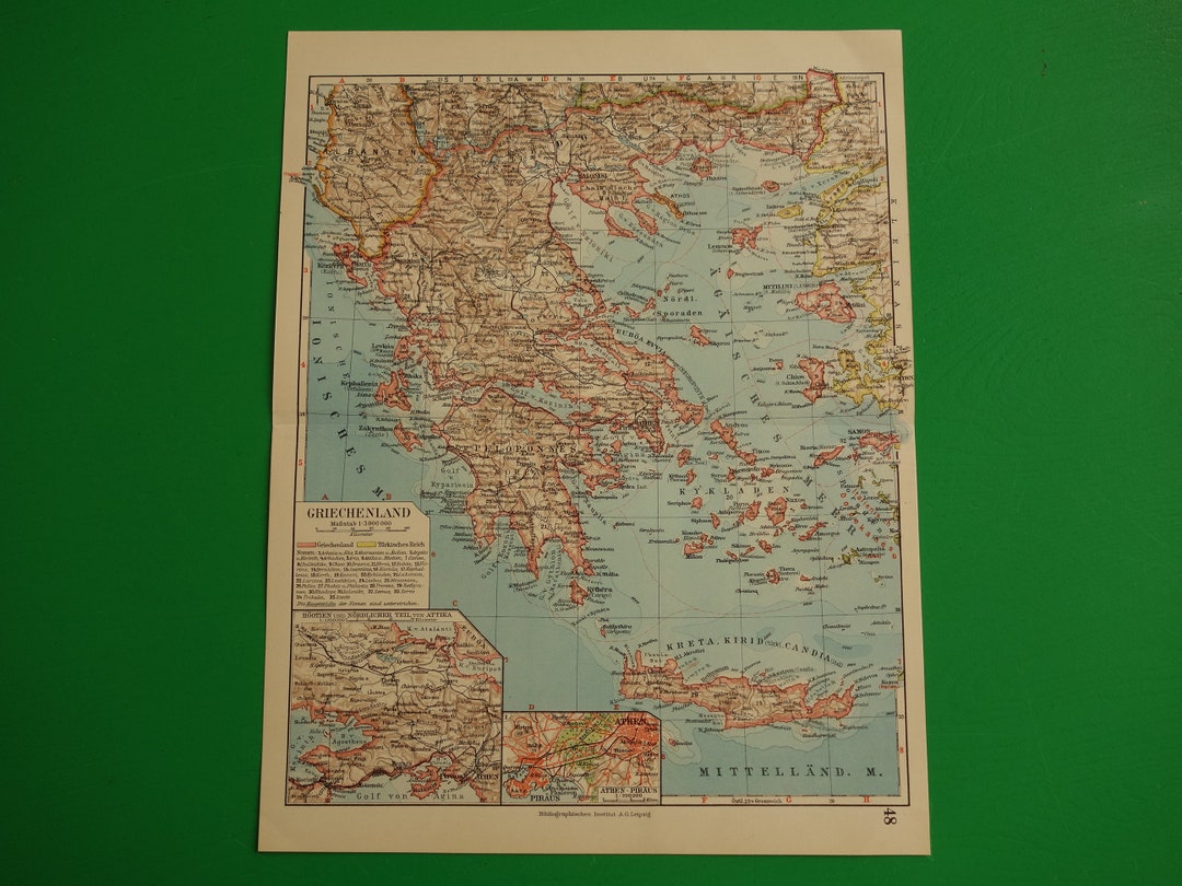 GREECE Old Map of Greece 1931 Detailed Original Antique Print - Etsy