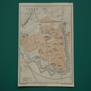 110+ Years Old Map of Ypres Belgium 1910 Original Antique City Planyper ...