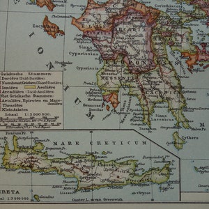 1917 GREECE Old Map of Greece in Antiquity Original Detailed Dutch ...