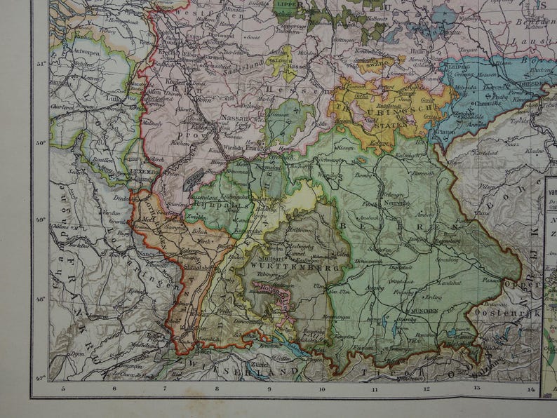 GERMANY Old Map of Germany 1907 Antique Detailed Map German Empire ...