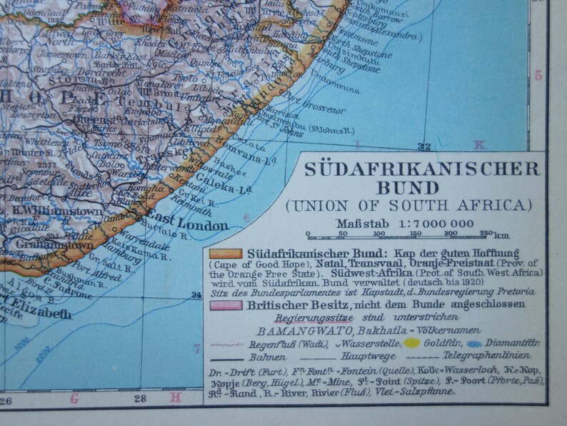 Old Map of South Africa 1928 Original Vintage Print About Namibia ...