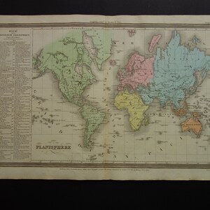 Antique WORLD Map 180 Years Old Map of the World 1838 Hand-colored ...