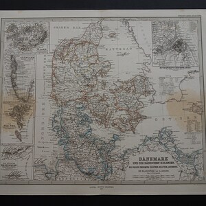 DENMARK Antique Map of Denmark Large Original 1875 - Etsy