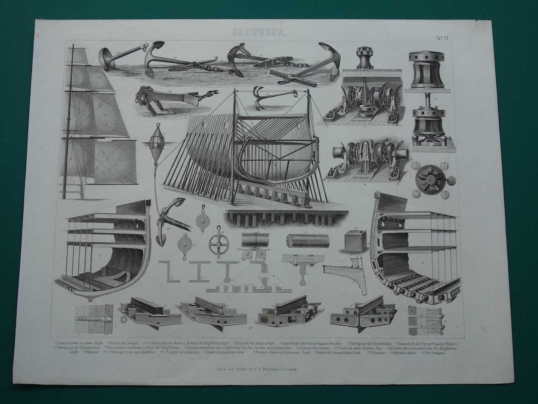 Old Ships Print of Ship-building Original Antique Ship Illustration ...