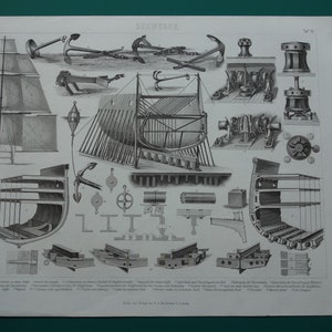 Old Ships Print of Ship-building Original Antique Ship Illustration ...