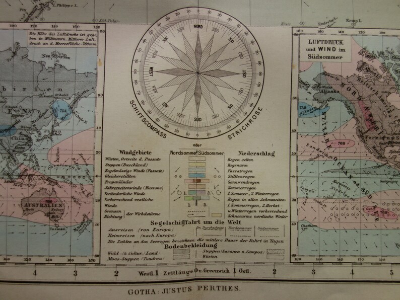 Large Old World Map About Winds and Climate Big Dated Print - Etsy