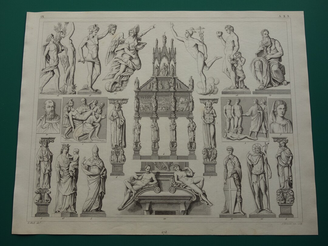 Antique Art Print Donatello Michelangelo Sculptures Original 165+ Years ...