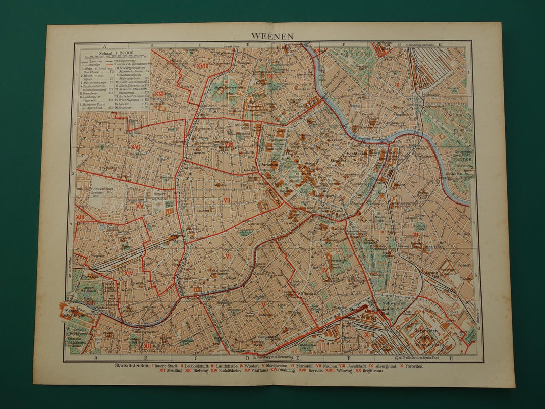 Old Map of Vienna 1938 Original Vintage City Plan Wien Centre Austria ...