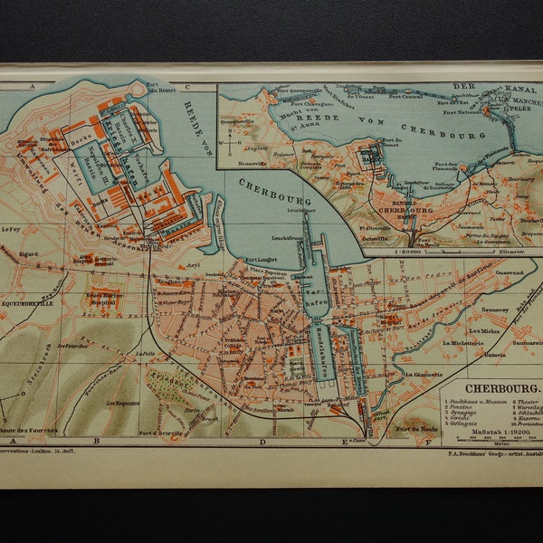 Vintage Map of Cherbourg - Etsy