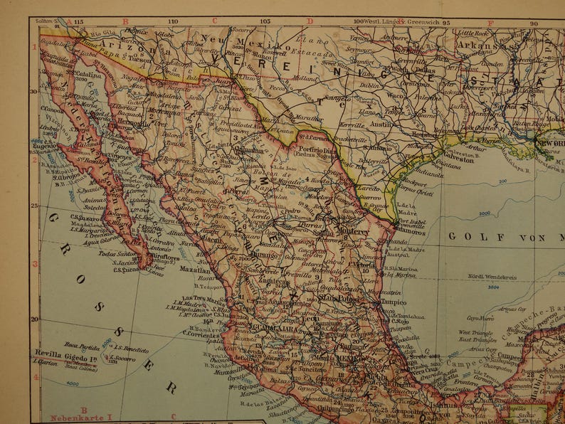 Old Map of Middle America 1931 Original Vintage Print Caribbean ...