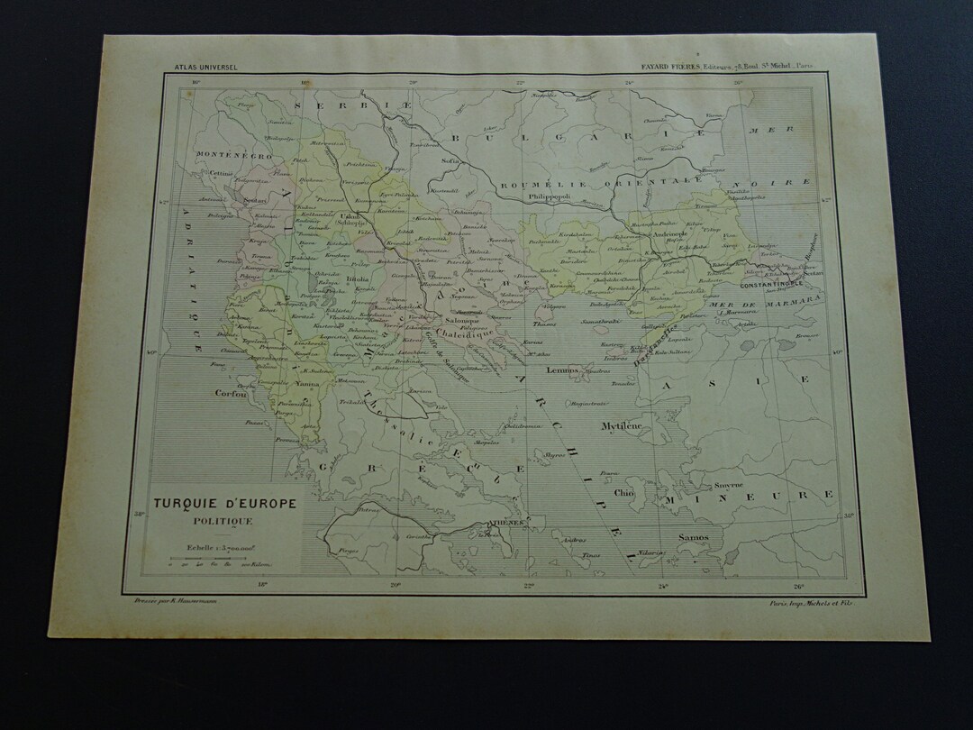 Original 1896 Old Map of Turkey in Europe Antique French Print About ...