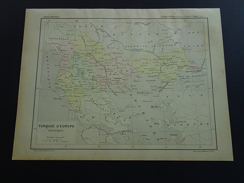 Original 1896 Old Map of Turkey in Europe Antique French Print - Etsy