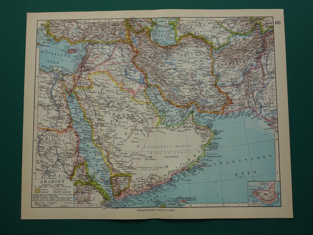 Old Map of Saudi Arabia 1928 Original Vintage Print About Oman Aden ...