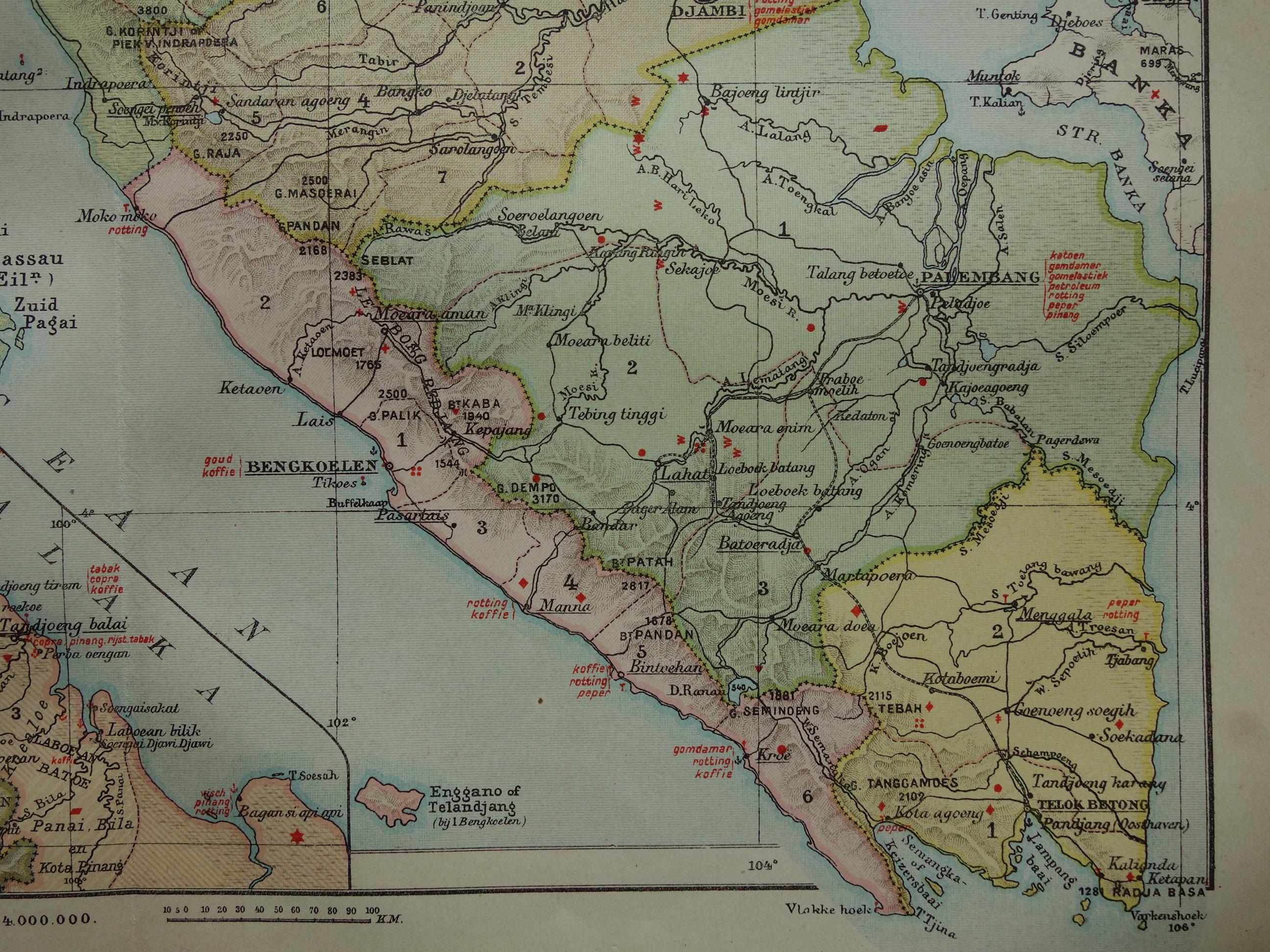 INDONESIA Old Map of Sumatra 1922 Antique Dutch Print About Aceh Atjeh ...