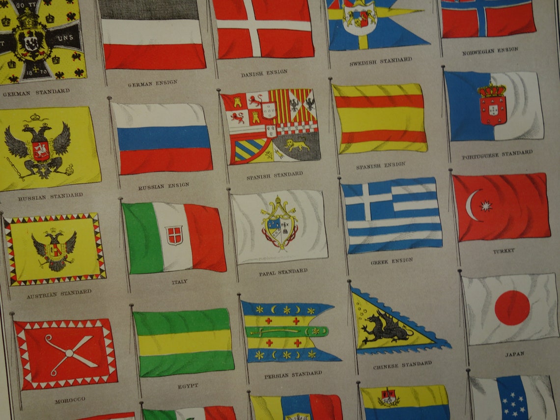 FLAGS Old Print of Flags 1879 Original Antique Flag | Etsy