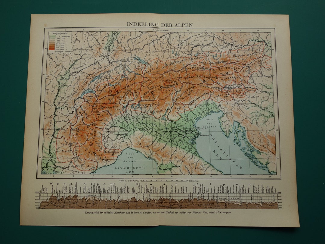 ALPS Old Map of the Alps 1932 Original Vintage Dutch Panorama Print ...