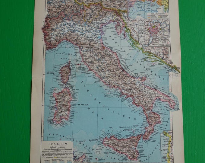 ITALY Old Map of Italy 1928 Original Antique Vintage Print About Italia ...