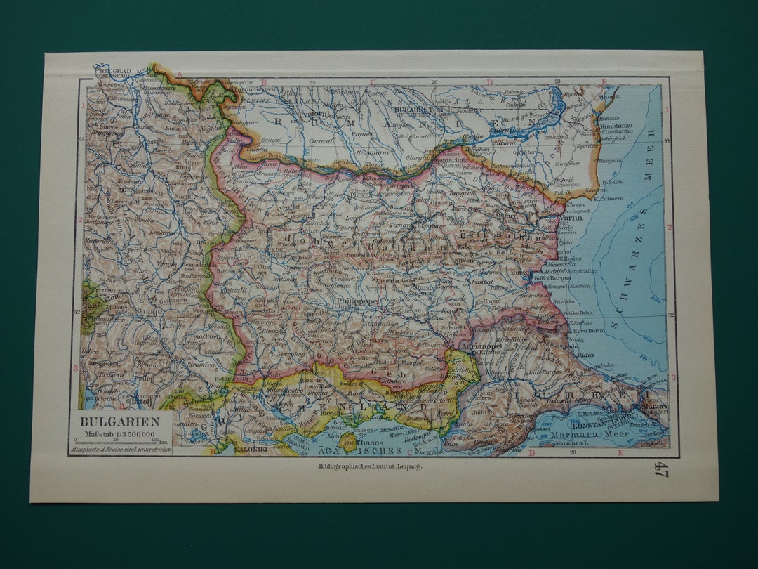 BULGARIA Old Map of Bulgaria Antique Print About Bulgarian Area Sofia ...