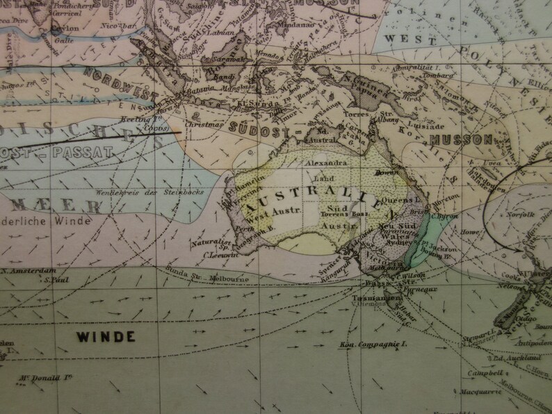 Large Old World Map About Winds and Climate Big Dated Print - Etsy