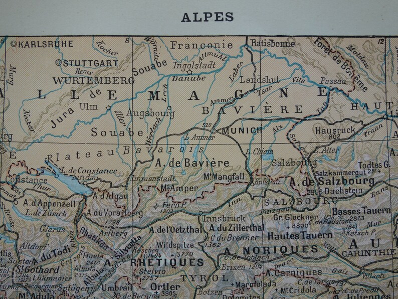 1902 ALPS Old Map of the Alps Original Antique French Print - Etsy