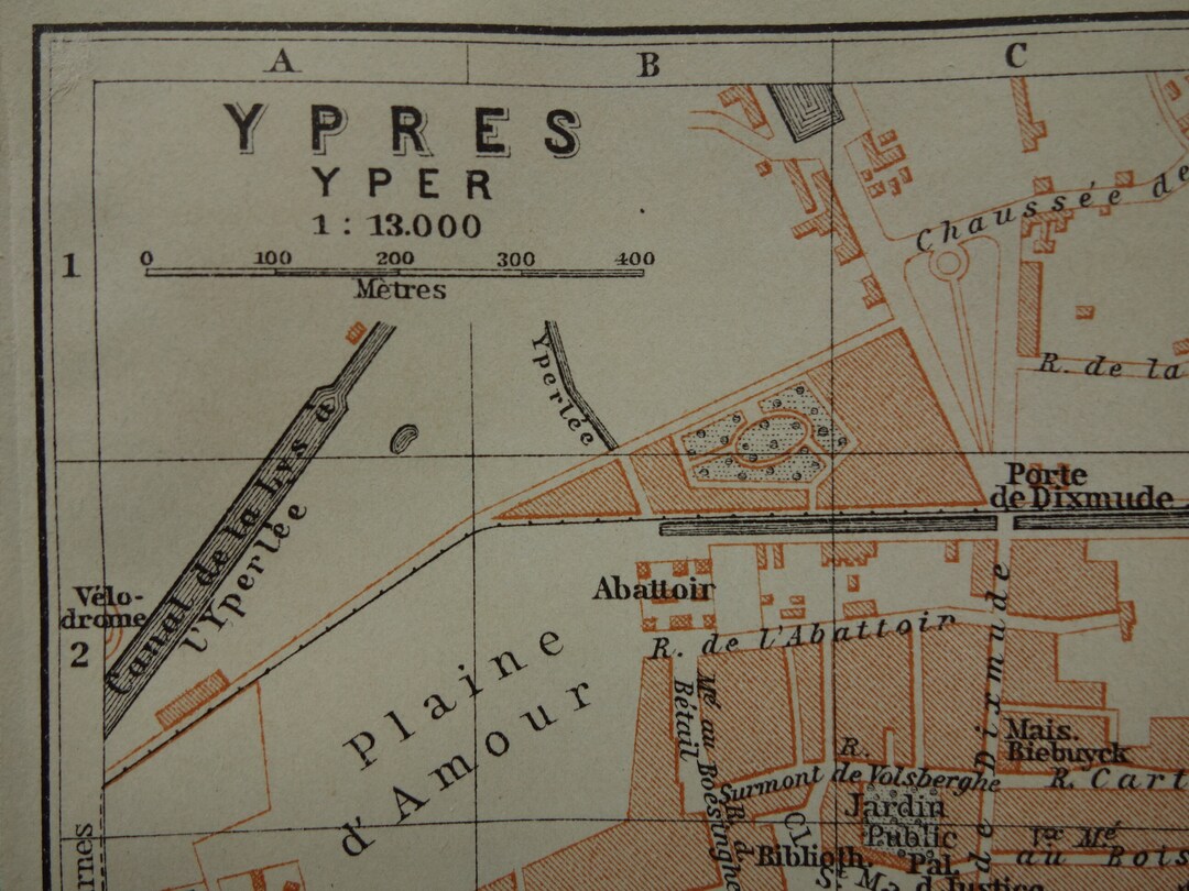 110+ Years Old Map of Ypres Belgium 1910 Original Antique City Planyper ...