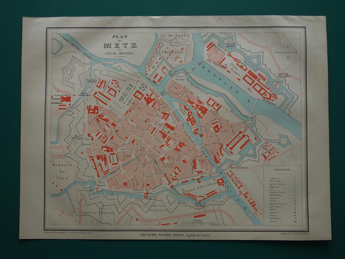 METZ Old Map Original 1877 Antique French Print of Metz France Vintage ...