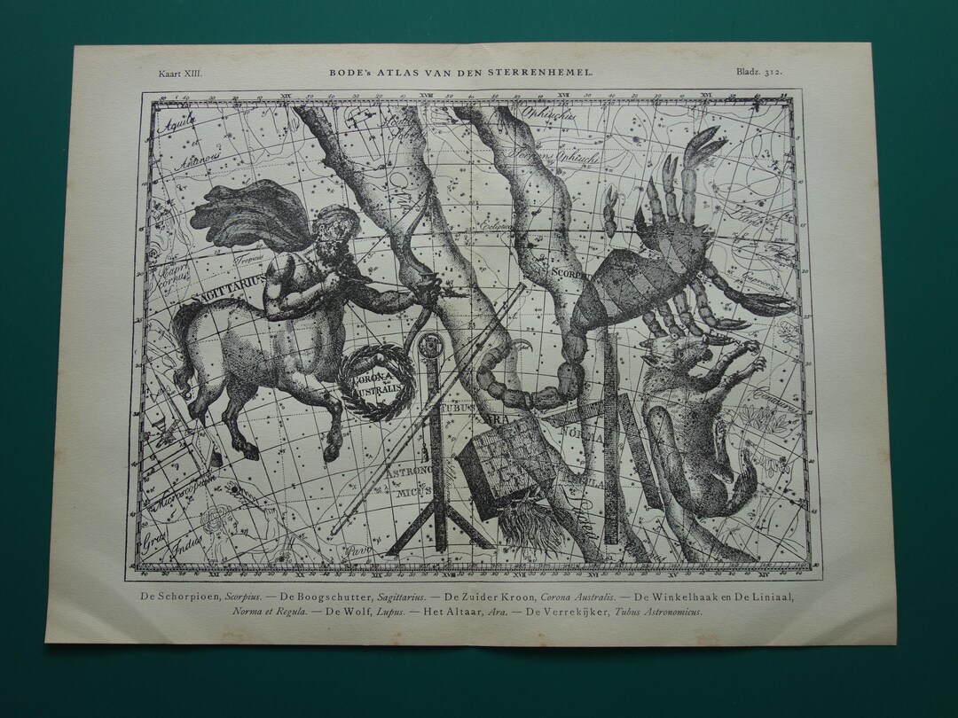 ASTRONOMY Old Print of Scorpio Sagittarius Saggitarius Sign Vintage ...