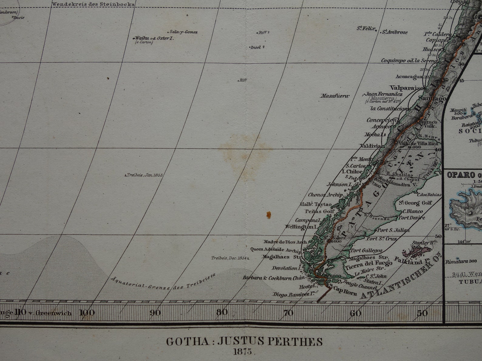 Large Antique Map of Polynesia & Pacific Ocean 1875 Original Old ...