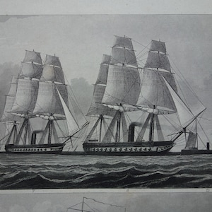 German Fleet Old Naval Print From 1870 Original Antique Ship Tall Ships ...