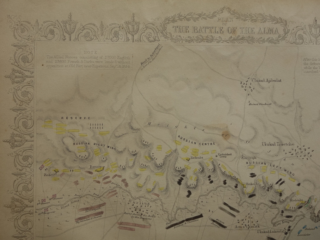 Battle of the Alma Old Map 1858 Original Antique Illustration of ...
