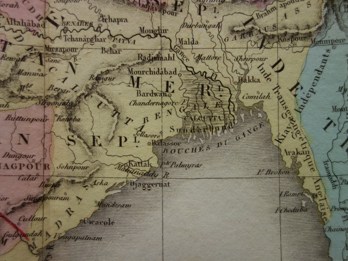 INDIA Vintage Map of Indochina and India 1838 Antique French | Etsy