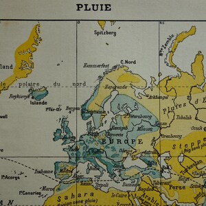 Old Weather Map 1902 Original Antique French Worldmap About Rain ...