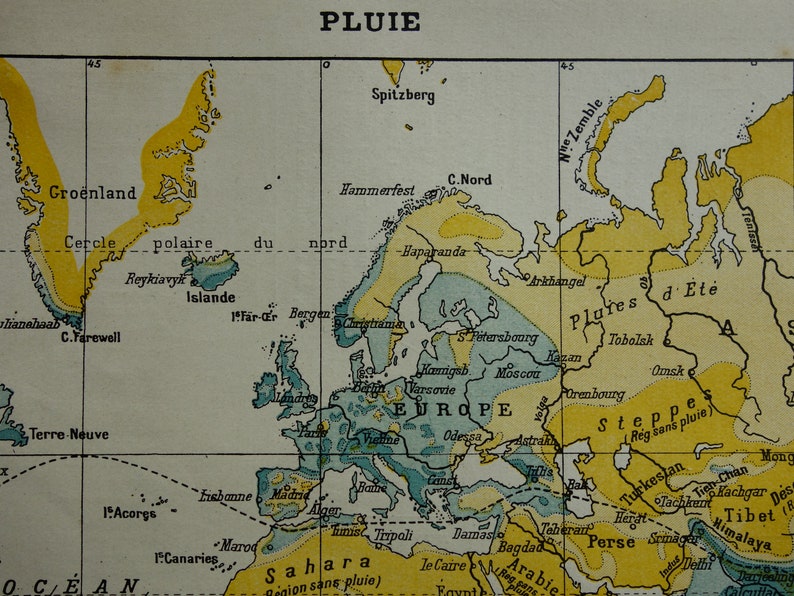 Old weather map 1902 original antique French worldmap about | Etsy