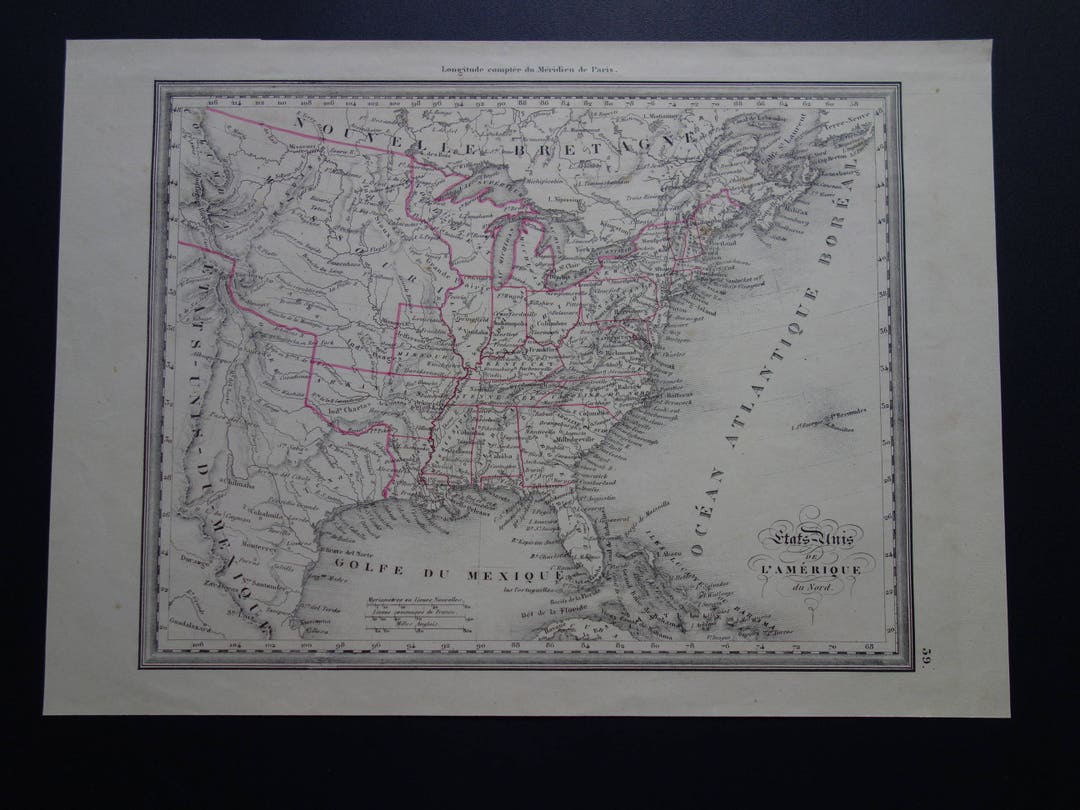 USA Old Map of the US 1840 Antique Hand-colored French Print of the ...