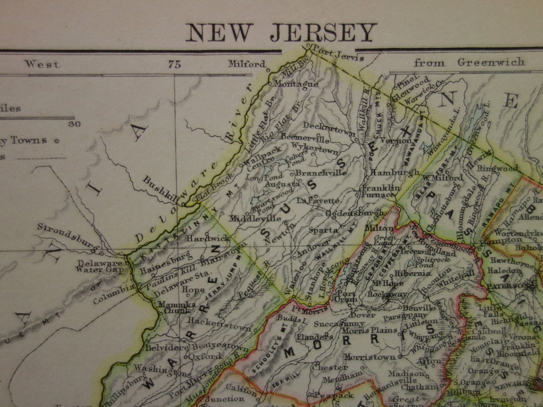 NEW JERSEY Map 1884 Old Antique Map of New Jersey State About NJ ...